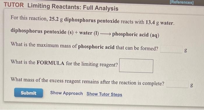 Solved TUTOR Limiting Reactants: Full Analysis [References) | Chegg.com