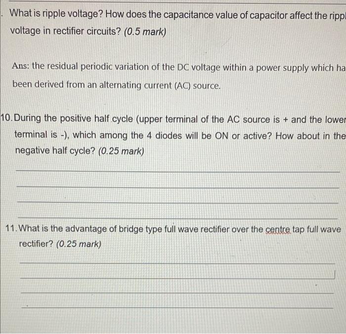 Solved What is ripple voltage? How does the capacitance | Chegg.com
