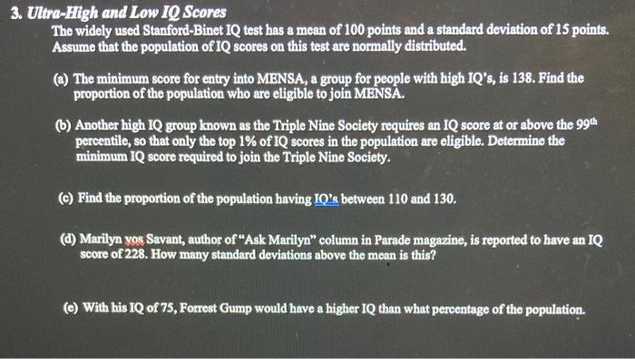 Solved Ultra-ifigh and Low IQ Scores The widely used | Chegg.com