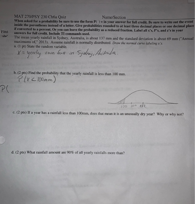 Solved: MAT 270/PSY 230 Ch6a Quiz When Asked Fora Probabil... | Chegg.com