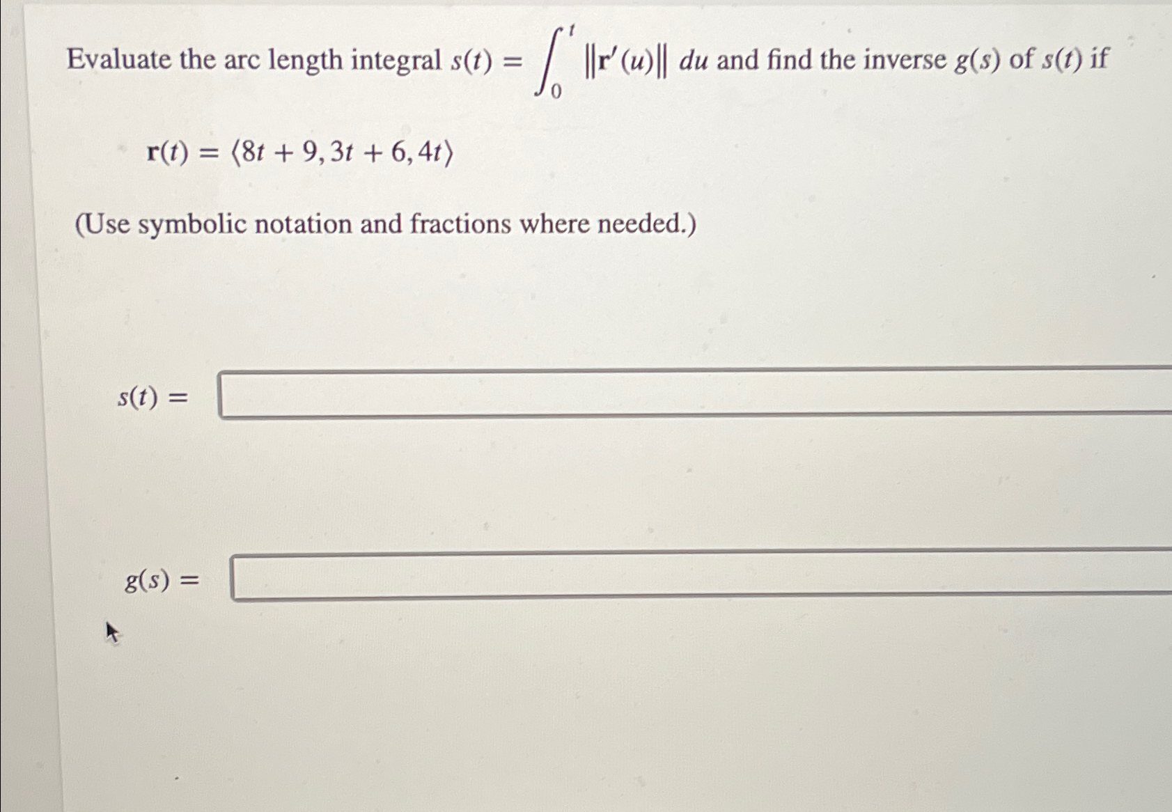 Solved Evaluate the arc length integral s(t)=∫0t||r'(u)||du | Chegg.com