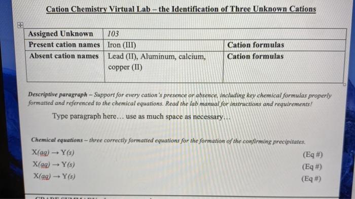 Solved Cation Chemistry Virtual Lab - the Identification of | Chegg.com