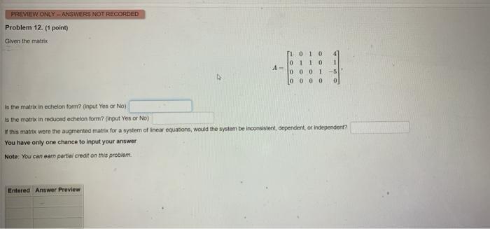 Solved PREVIEW ONLY-ANSWERS NOT RECORDED Problem 12. (1 | Chegg.com