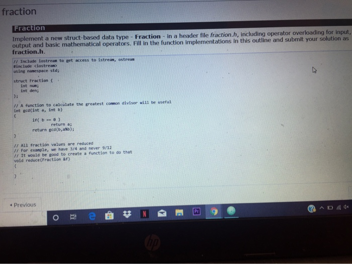 Solved fraction Fraction Implement a new struct-based data | Chegg.com