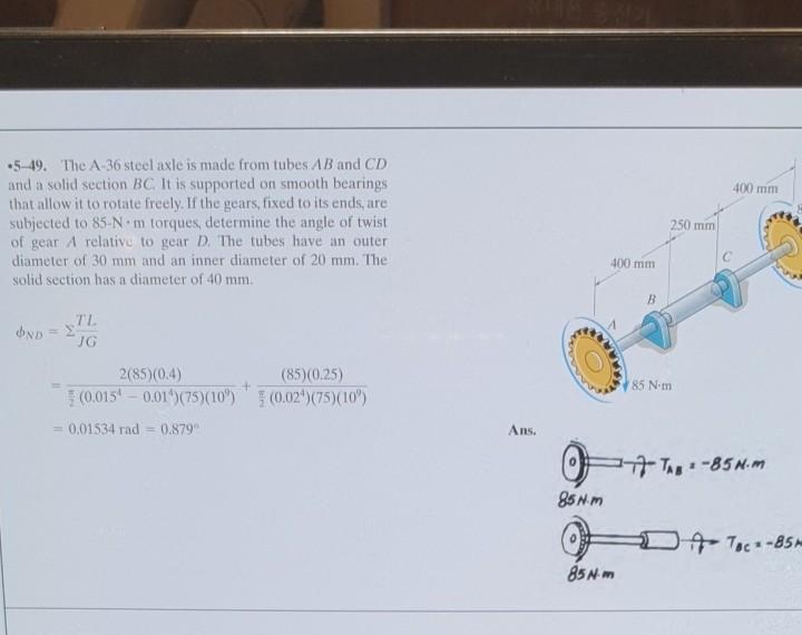 Solved 400 mm 5-49. The A-36 steel axle is made from tubes | Chegg.com