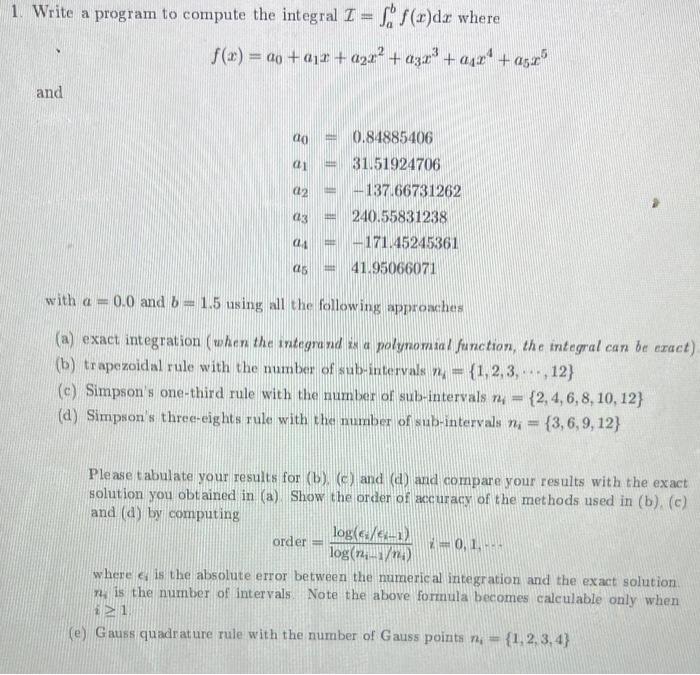 Solved 1. Write a program to compute the integral | Chegg.com
