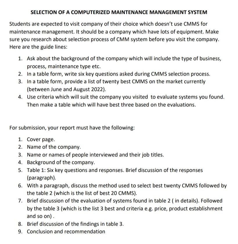 Solved This is a maintenance engineering question. answer | Chegg.com