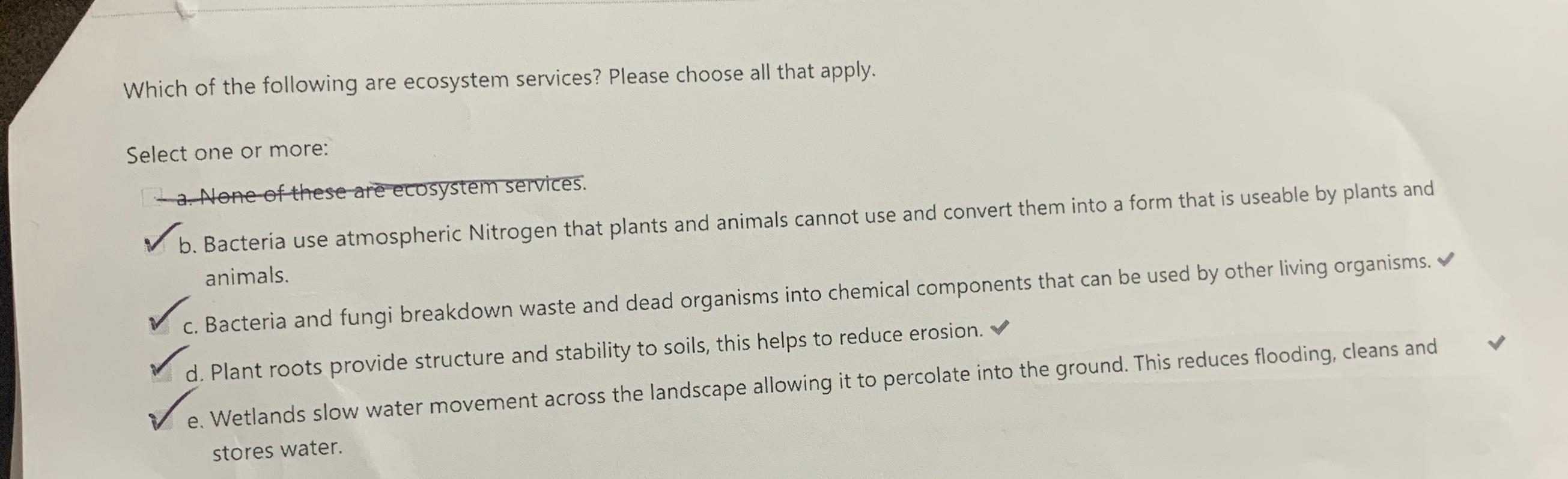 Solved Which of the following are ecosystem services? Please | Chegg.com