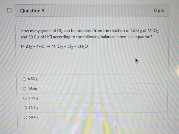 Solved How many grams of Cl2 can be prepared from the | Chegg.com