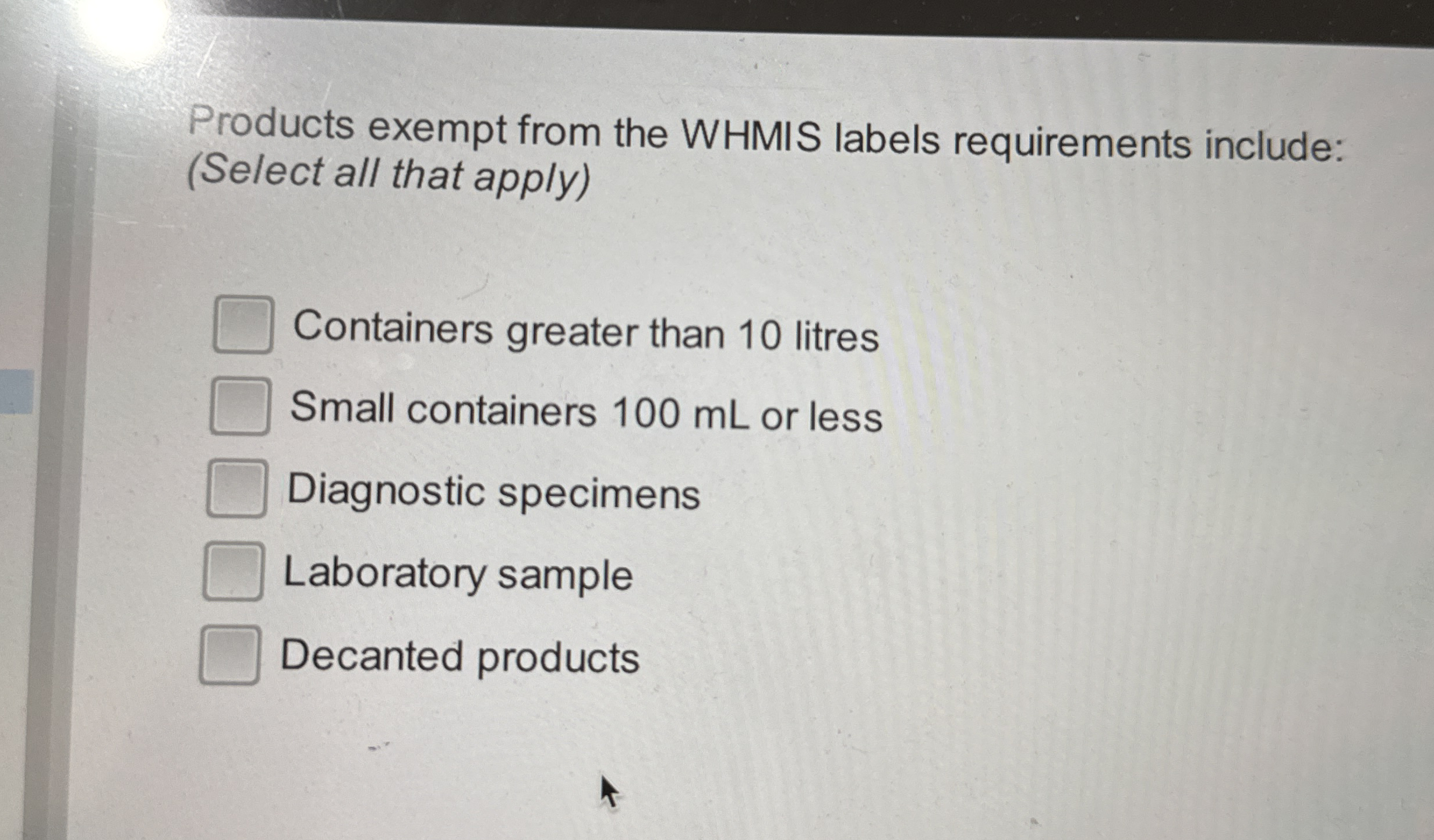 Solved Products exempt from the WHMIS labels requirements | Chegg.com