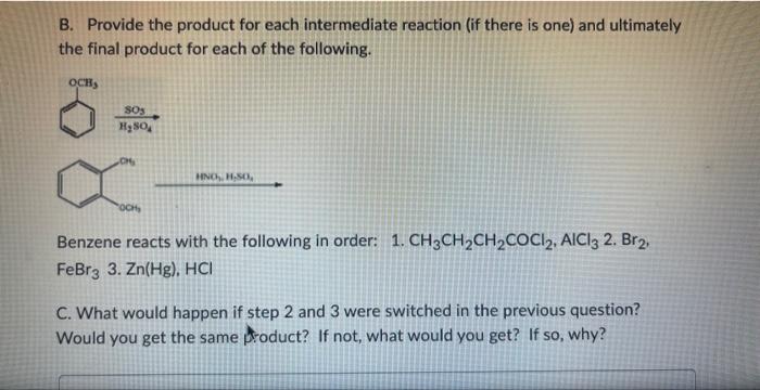 Solved B. Provide the product for each intermediate reaction | Chegg.com