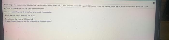 Solved Write a linear cost function for the situation. | Chegg.com