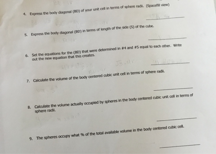 Solved 4. Express the body diagonal (BD) of your unit cell | Chegg.com