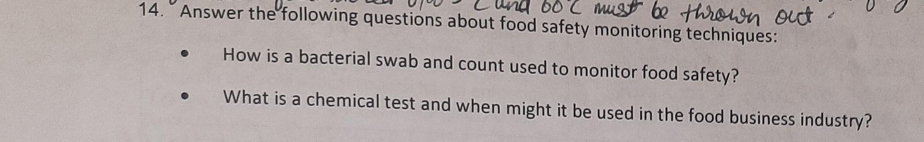 Solved 14. Answer the following questions about food safety | Chegg.com