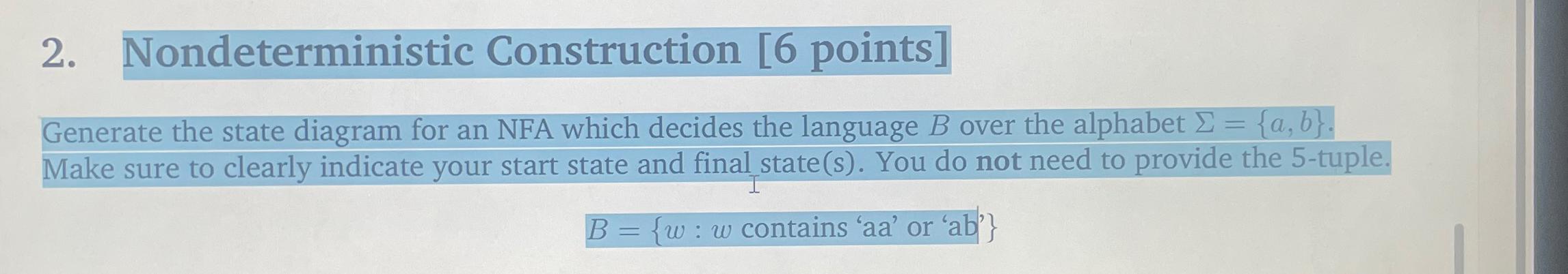 Solved Nondeterministic Construction [6 ﻿points]Generate the | Chegg.com