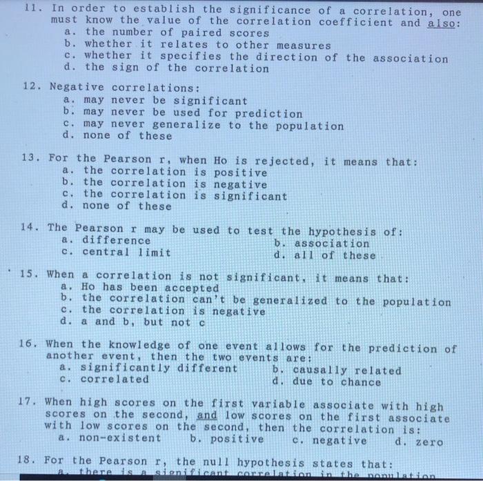 Solved 11. In order to establish the significance of a | Chegg.com