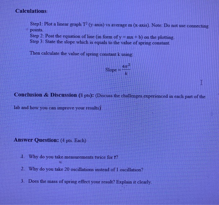 Solved Calculations Step1: Plot a linear graph T(y-axis) vs | Chegg.com