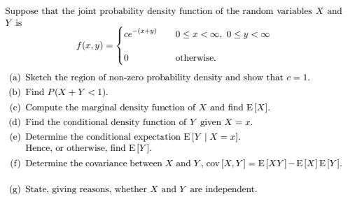 Solved Suppose that the joint probability density function | Chegg.com