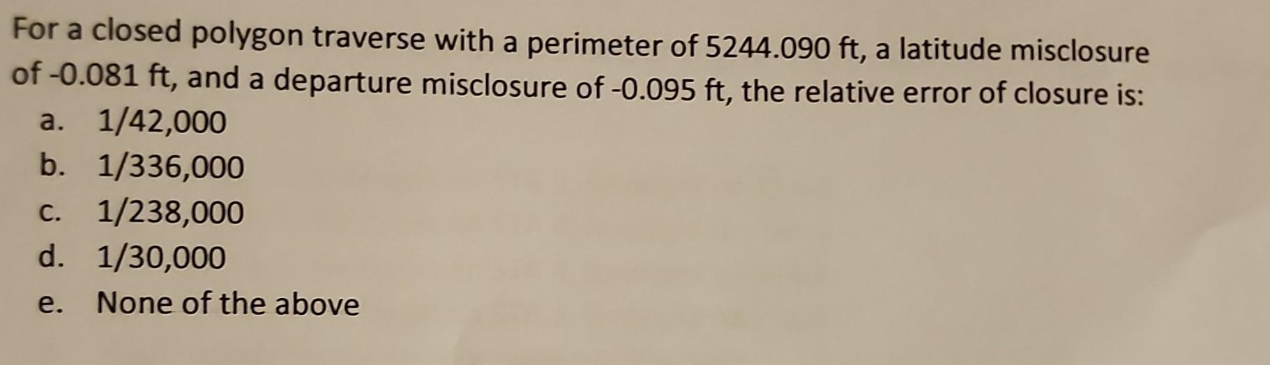 Solved For a closed polygon traverse with a perimeter of | Chegg.com