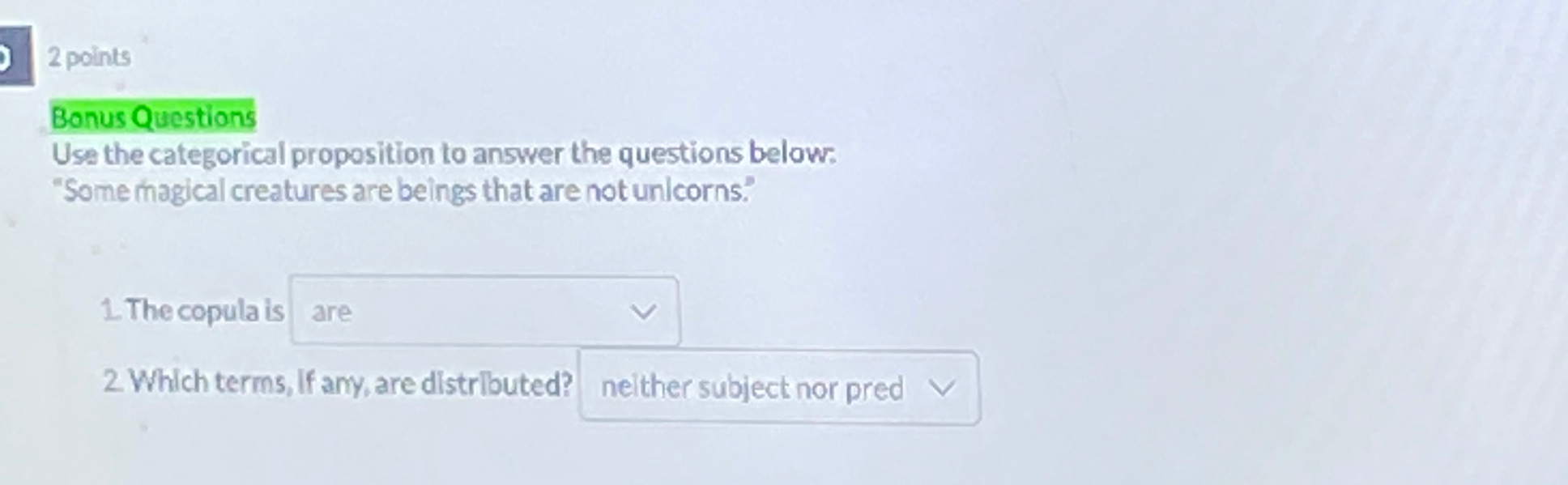 Solved 2 ﻿pointsBonus QuestionsUse the categorical | Chegg.com