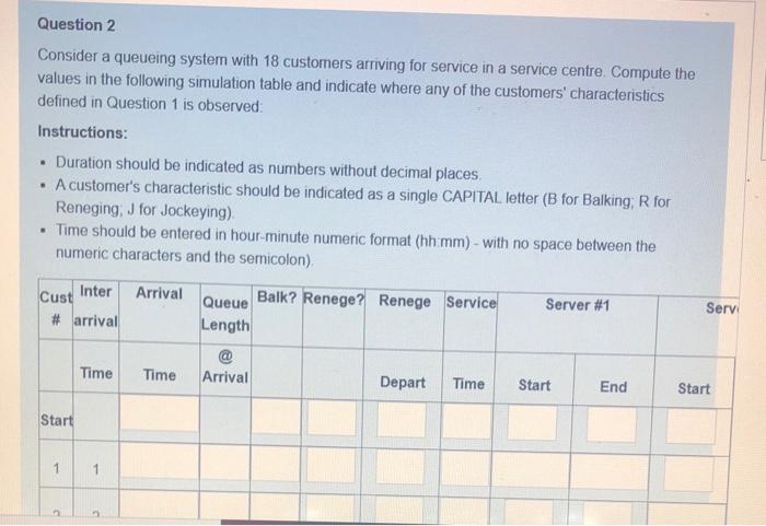 Question 2 Consider a queueing system with 18 | Chegg.com