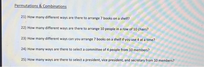 Solved Permutations \& Combinations 21) How many different | Chegg.com