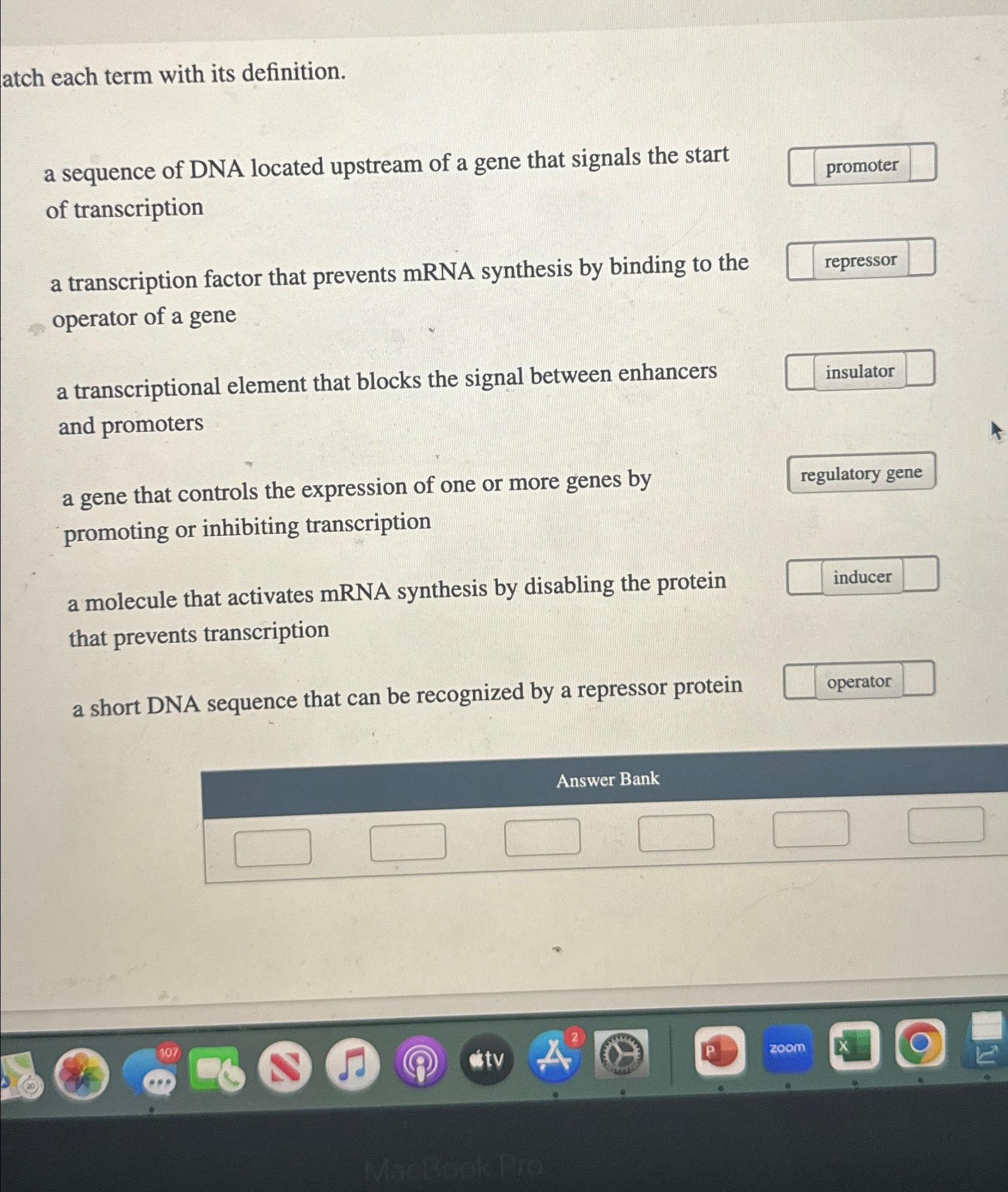 Solved atch each term with its definition.a sequence of DNA | Chegg.com