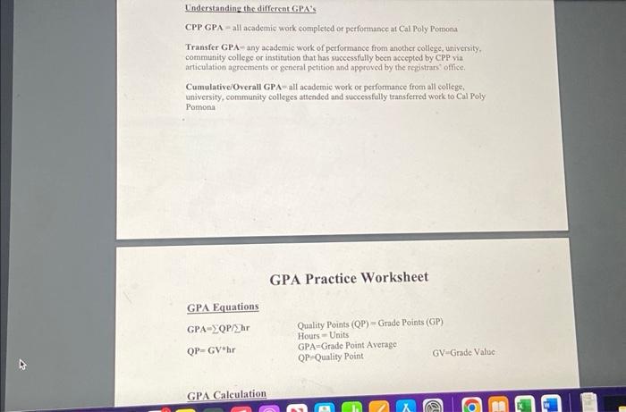 GPA Practice Worksheet Academic Standing Gradine | Chegg.com
