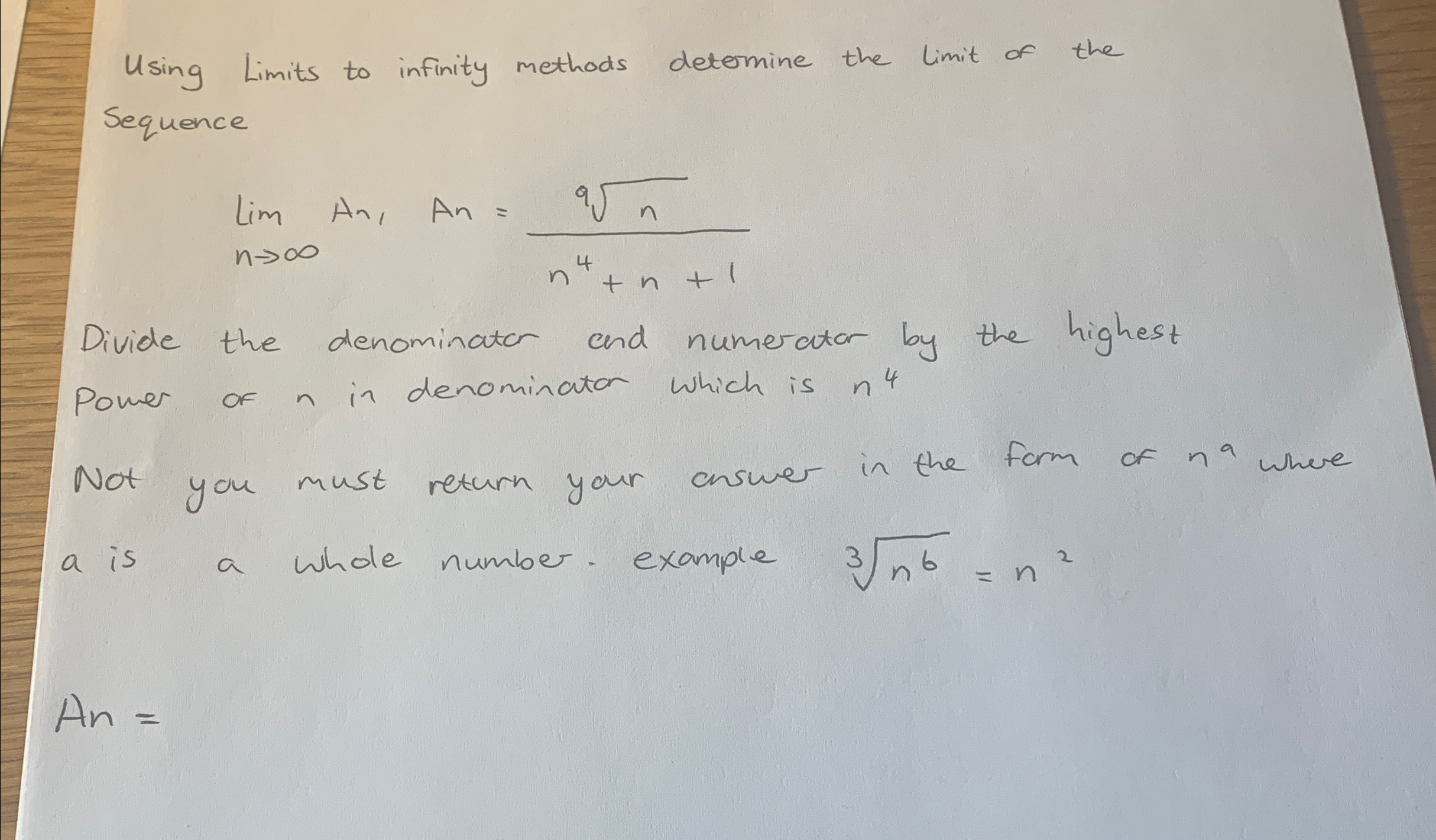 Solved Using Limits to infinity methods determine the limit | Chegg.com