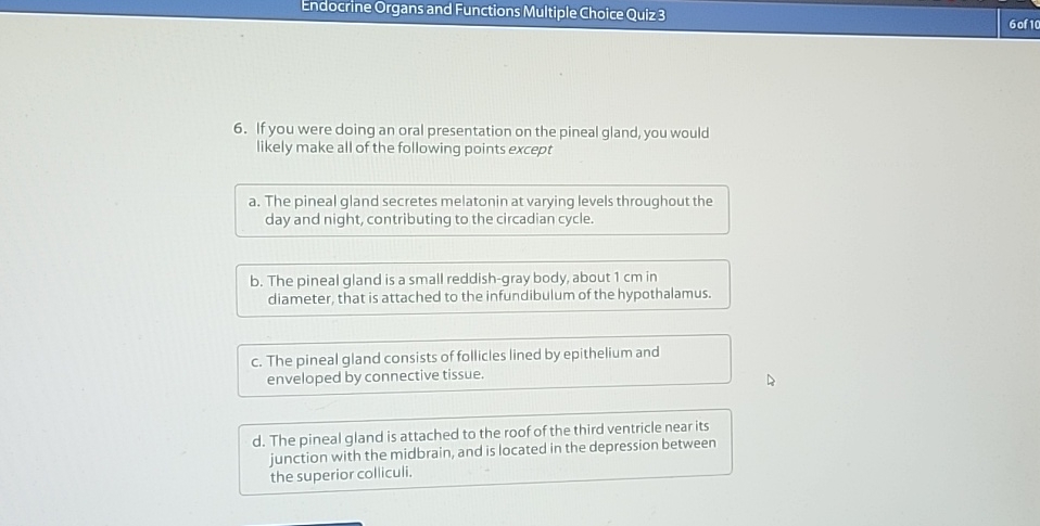 Solved Endocrine Organs and Functions Multiple Choice Quizz | Chegg.com
