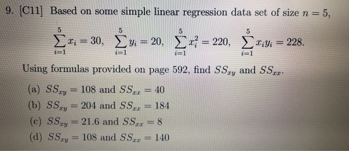 Solved 9. C11] Based on some simple linear regression data | Chegg.com