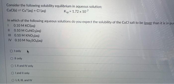 Solved Consider the following solubility equilibrium in | Chegg.com