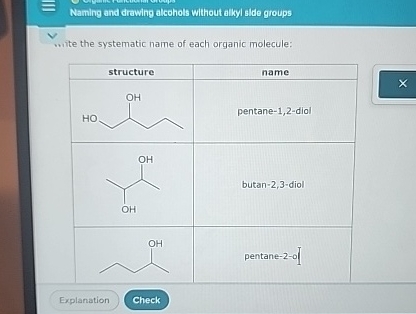 Solved Naming and drawing alcohols without alkyl slde | Chegg.com