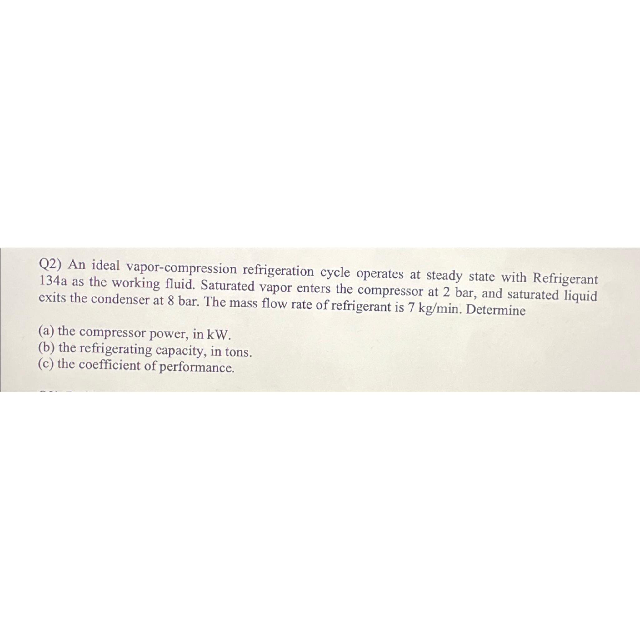 Solved Q2) ﻿An ideal vapor-compression refrigeration cycle | Chegg.com