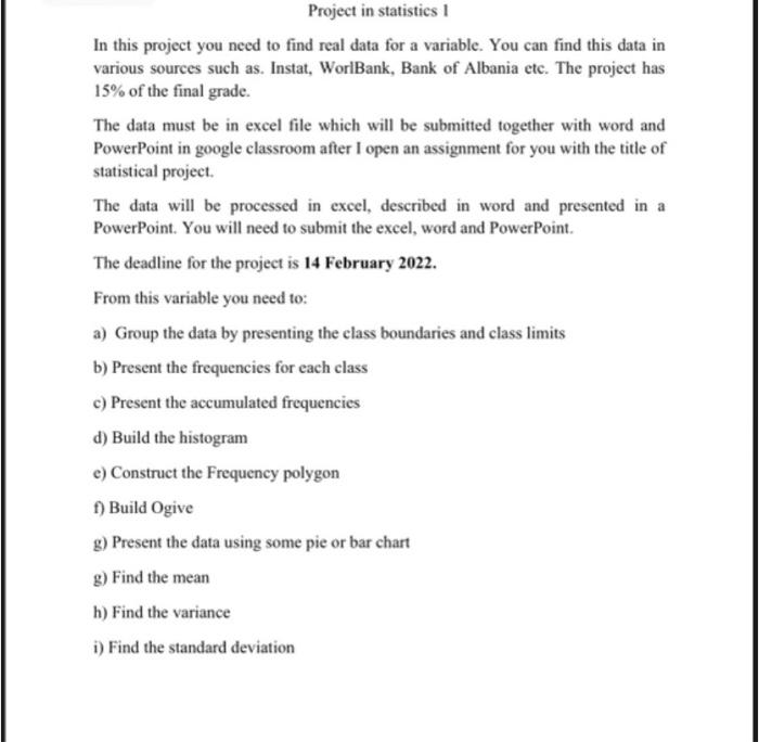 Solved Project in statistics 1 In this project you need to | Chegg.com