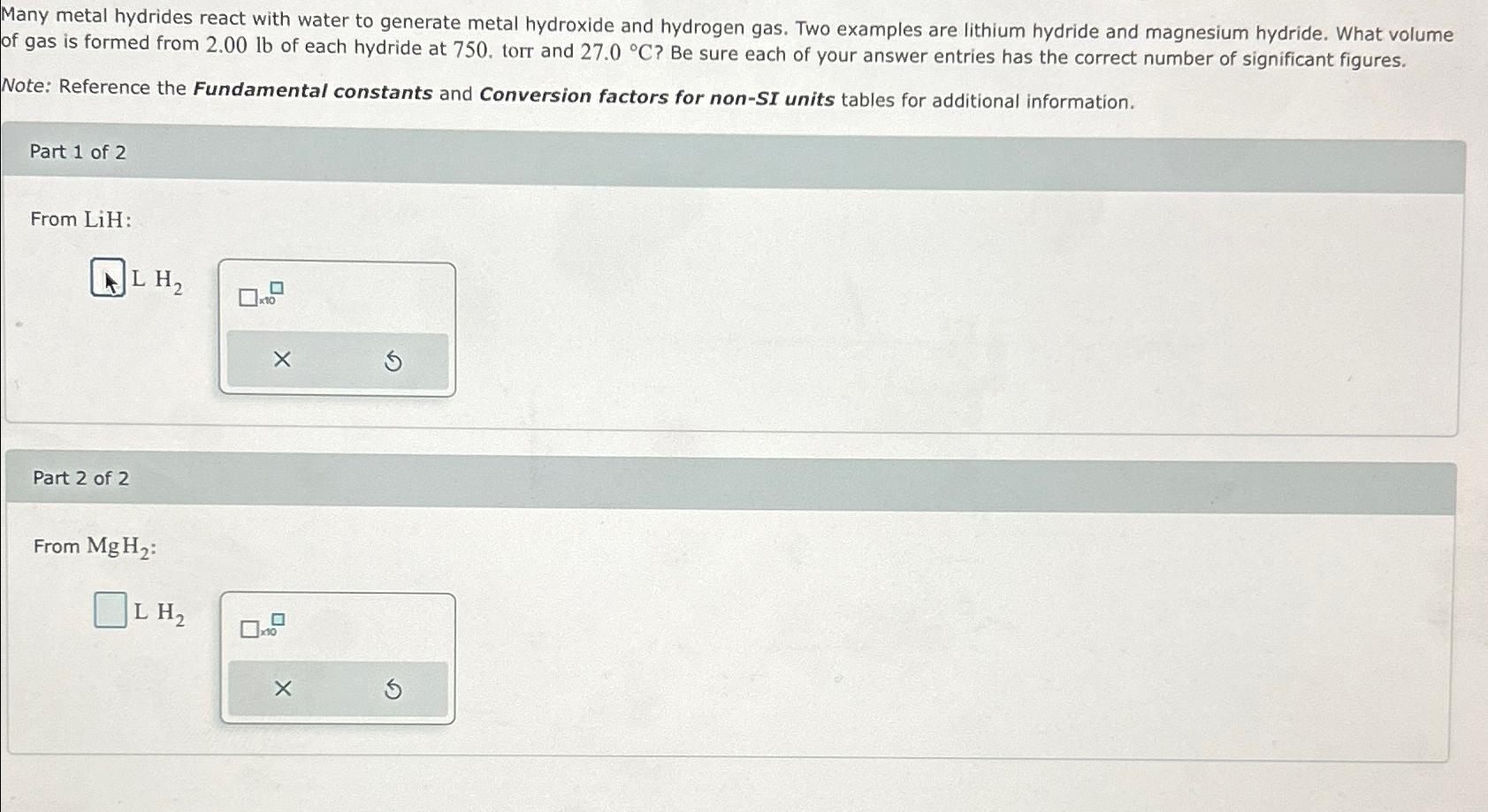 Solved Many metal hydrides react with water to generate | Chegg.com