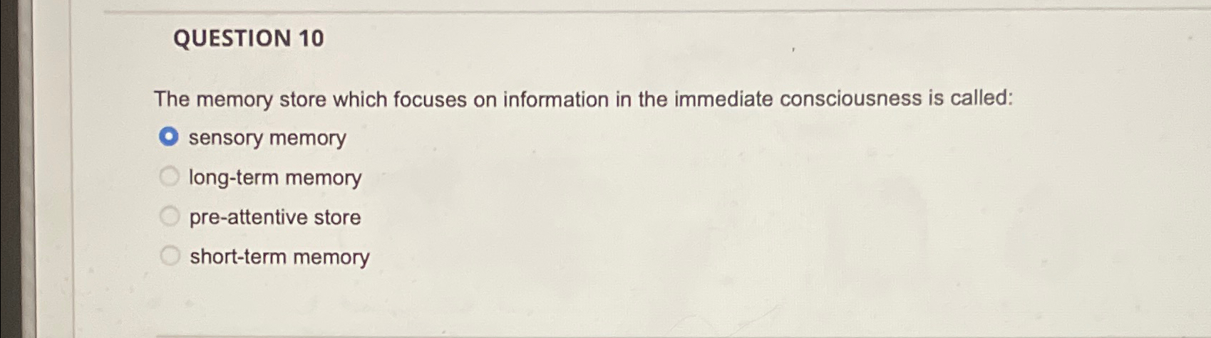 Solved QUESTION 10The memory store which focuses on | Chegg.com