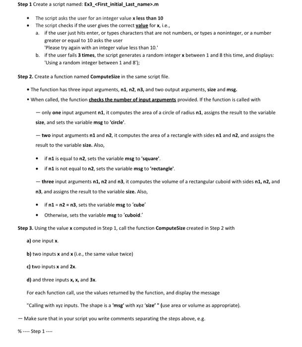 Solved Step 1 Create a script named: Ex3_> m - The script | Chegg.com