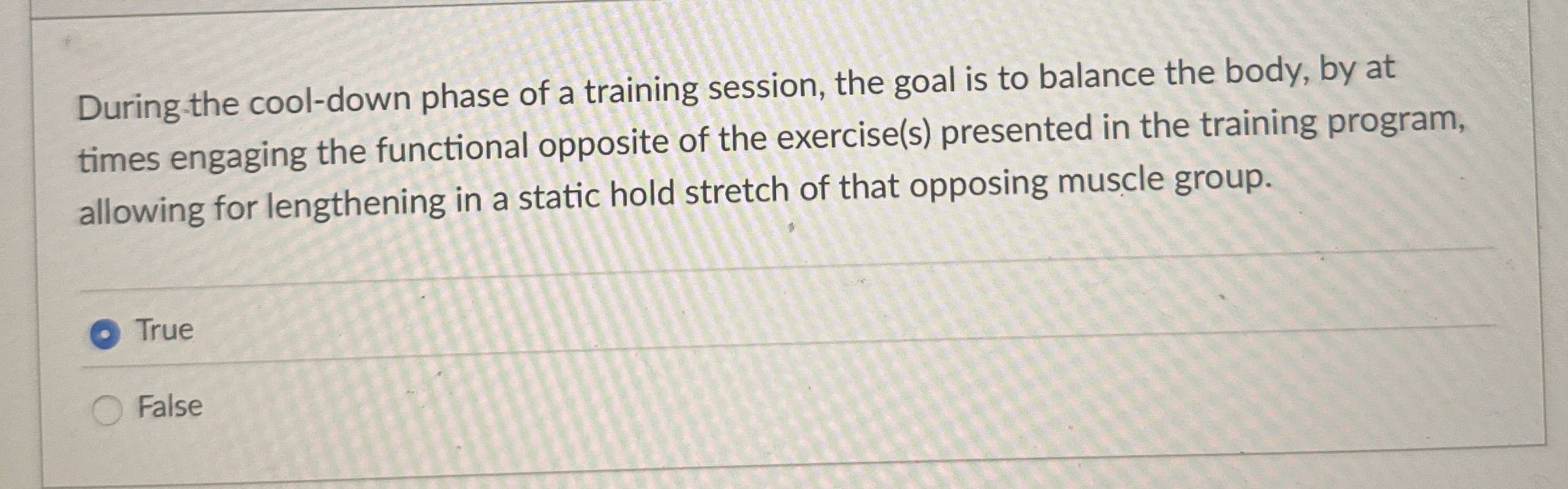 Solved During the cool-down phase of a training session, the | Chegg.com