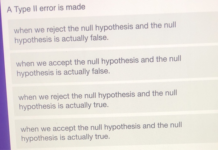 Solved A Type II error is made when we reject the null | Chegg.com