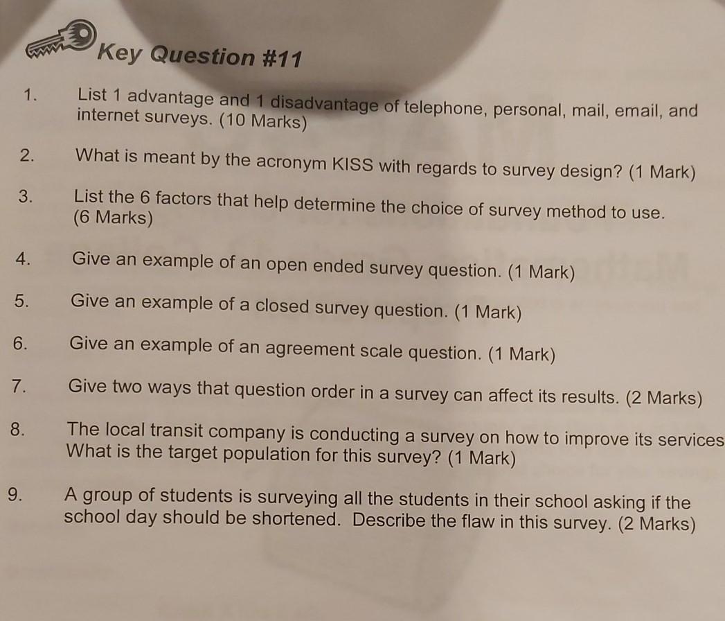 Solved 1. Key Question #11 List 1 advantage and 1 | Chegg.com