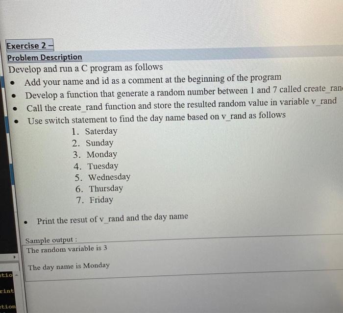 Solved Exercise 2 Problem Description Develop and run a C | Chegg.com