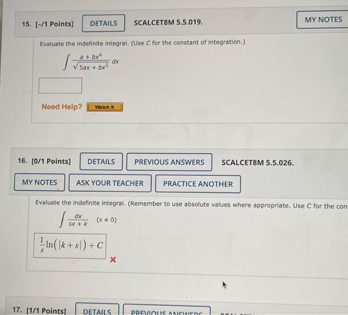 Solved 15. (-/1 Points] MY NOTES DETAILS SCALCET8M 5.5.019. | Chegg.com