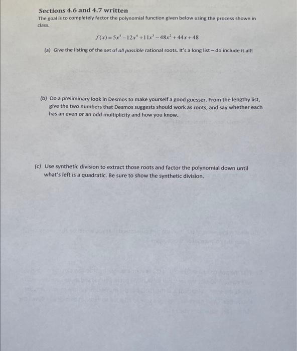 Solved Sections 4.6 and 4.7 written The goal is to | Chegg.com