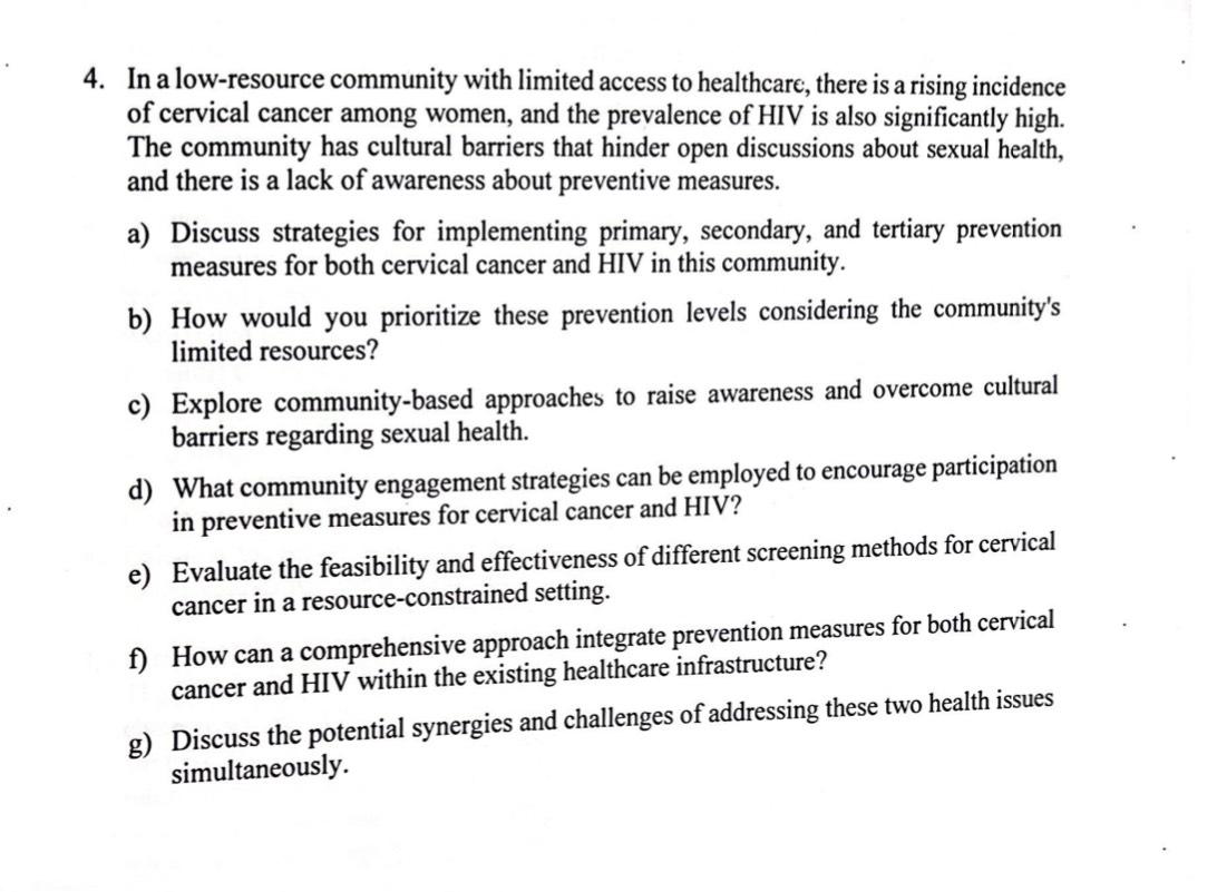 Solved In a low-resource community with limited access to | Chegg.com