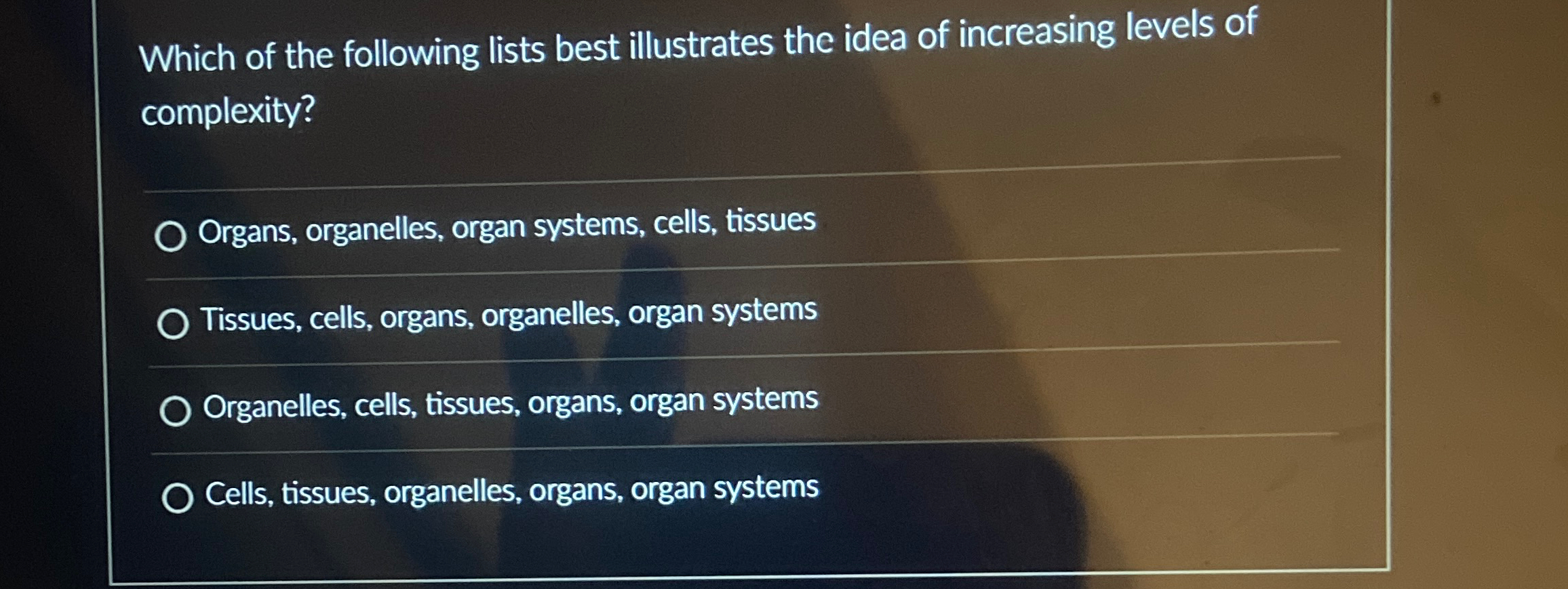 Solved Which of the following lists best illustrates the | Chegg.com