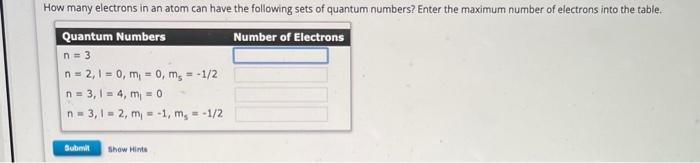 Solved How many electrons in an atom can have the following | Chegg.com
