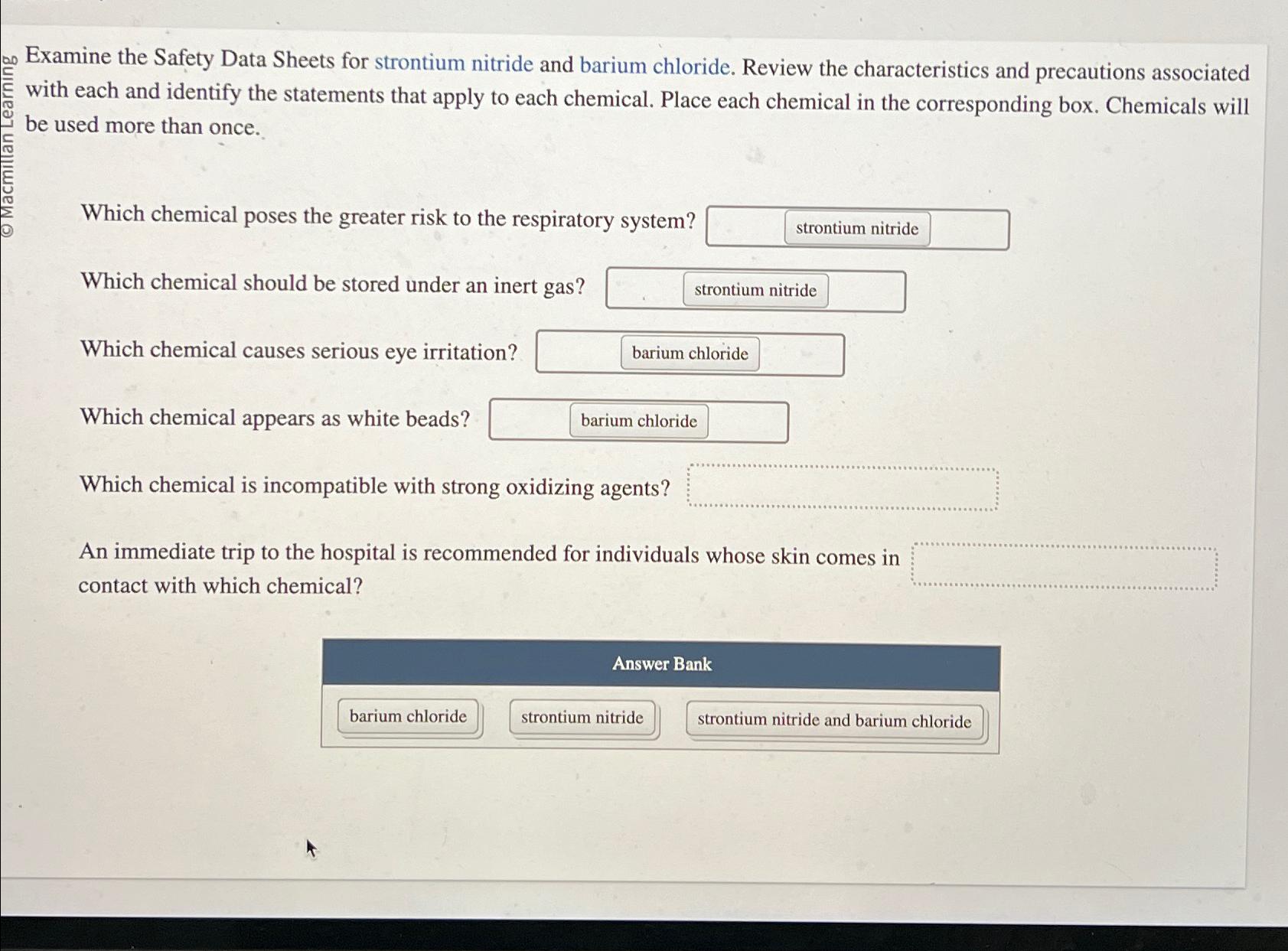 Solved Examine the Safety Data Sheets for strontium nitride | Chegg.com
