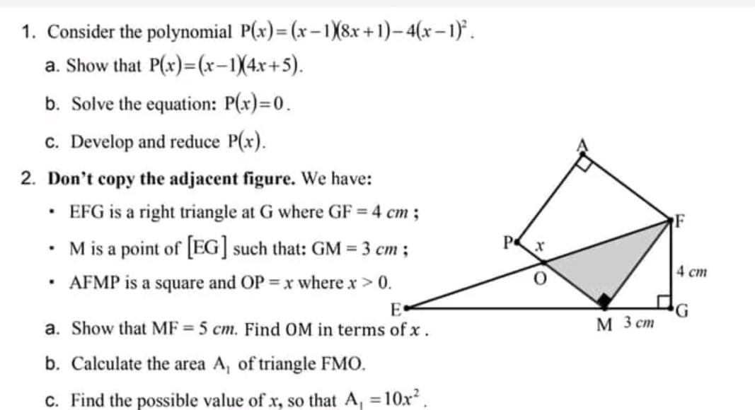 Solved Consider the polynomial P(x)=(x-1)(8x+1)-4(x-1)2.a. | Chegg.com