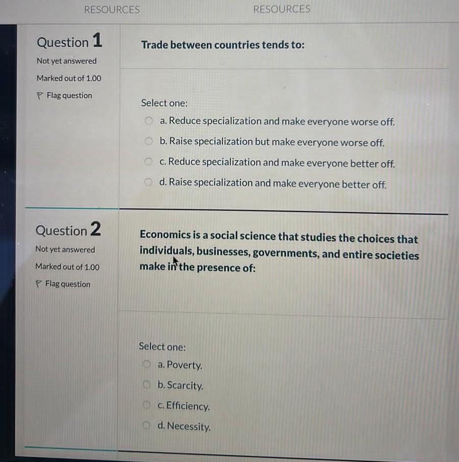 Solved RESOURCES Question 1 Not yet answered Marked out of | Chegg.com